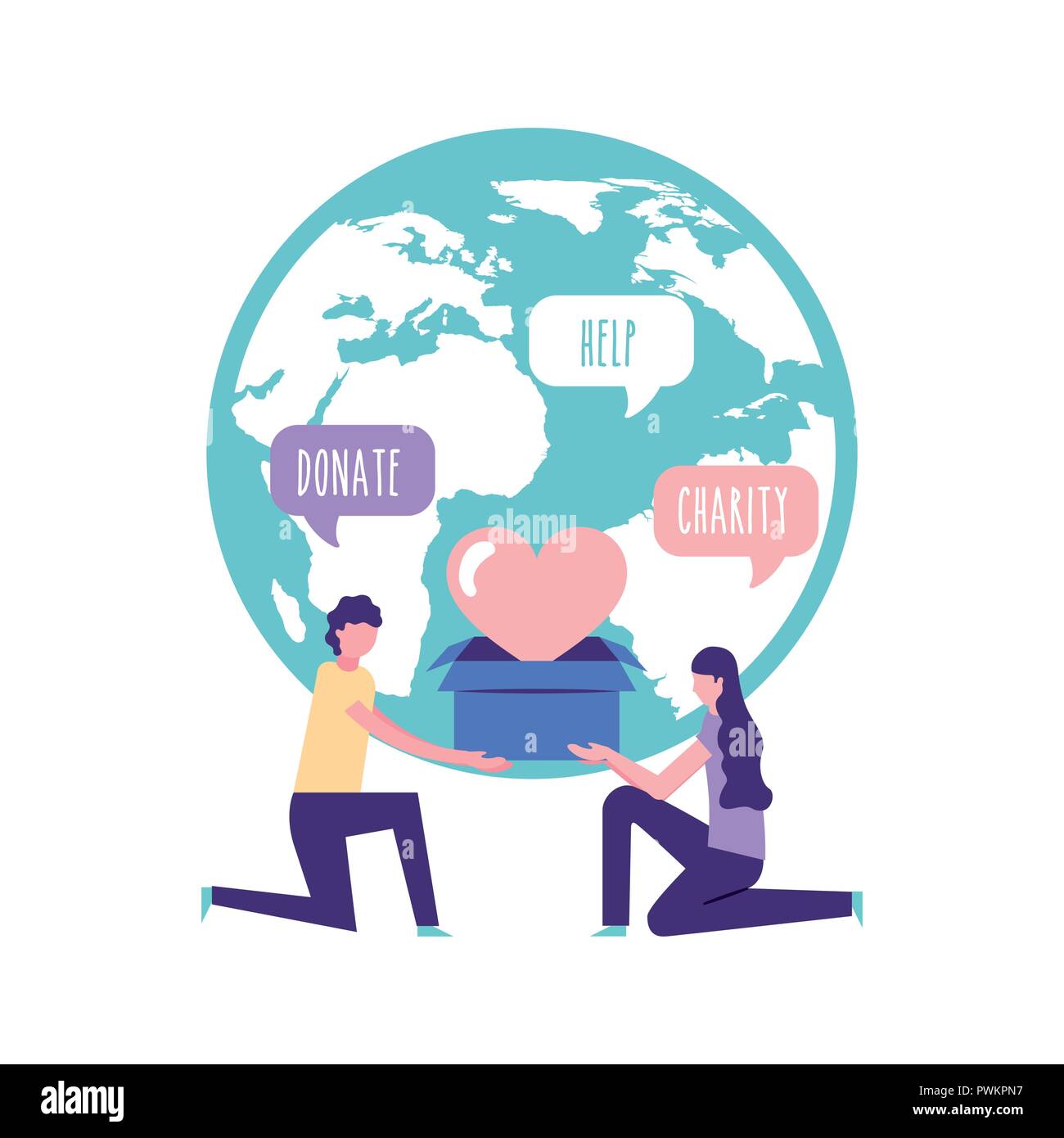 volunteers help work couple heart box donate charity vector ...