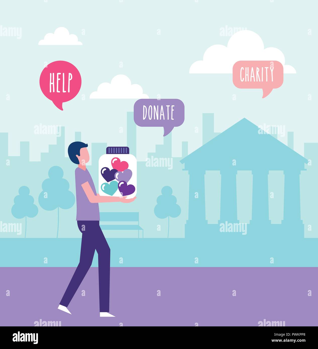 volunteers help man donate charity people vector illustration Stock ...