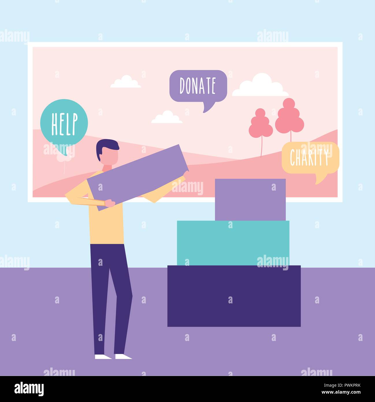 volunteers help picture man donate charity to people vector ...