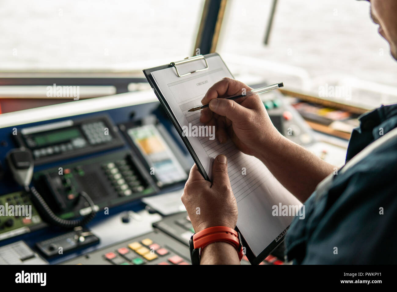 Marine navigational officer or chief mate on navigation watch Stock ...