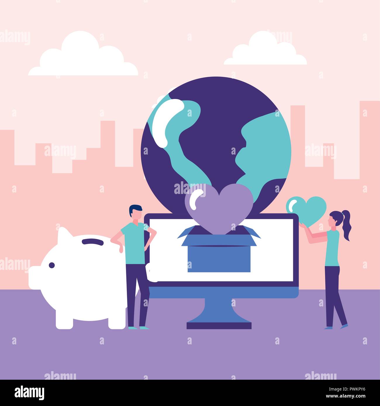 volunteers help world donations charity money vector illustration Stock ...