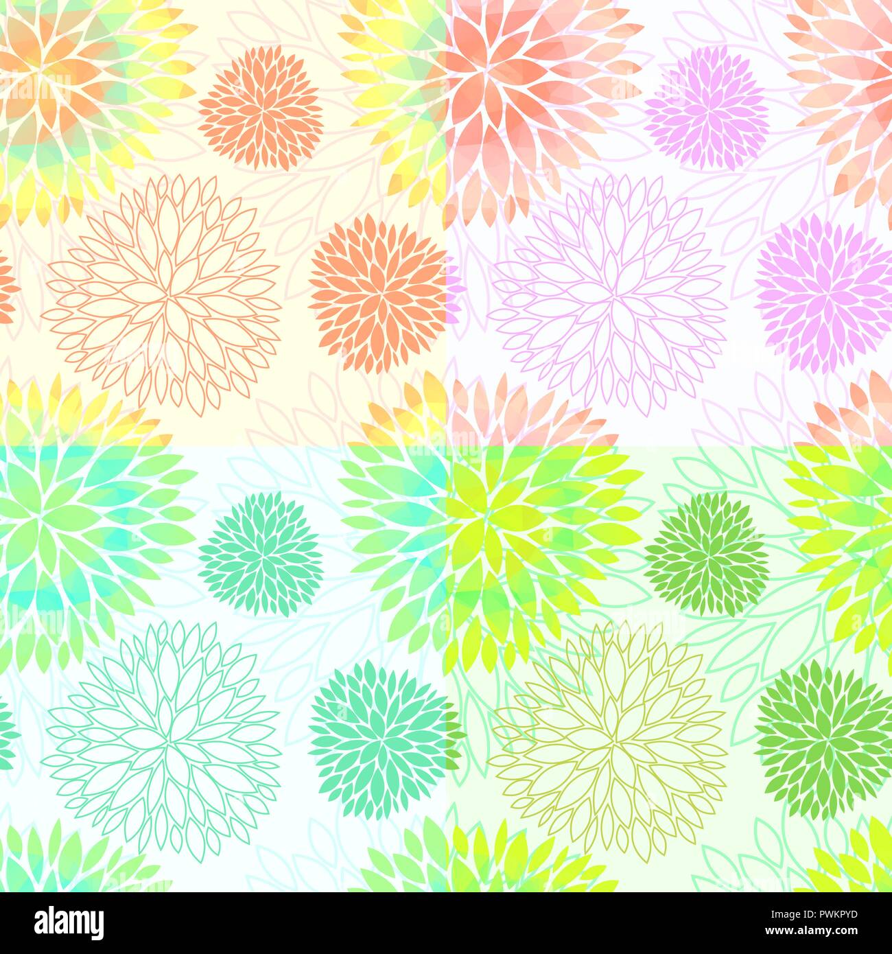 Set of 4 vector seamless abstract floral backgrounds in light gentle ...