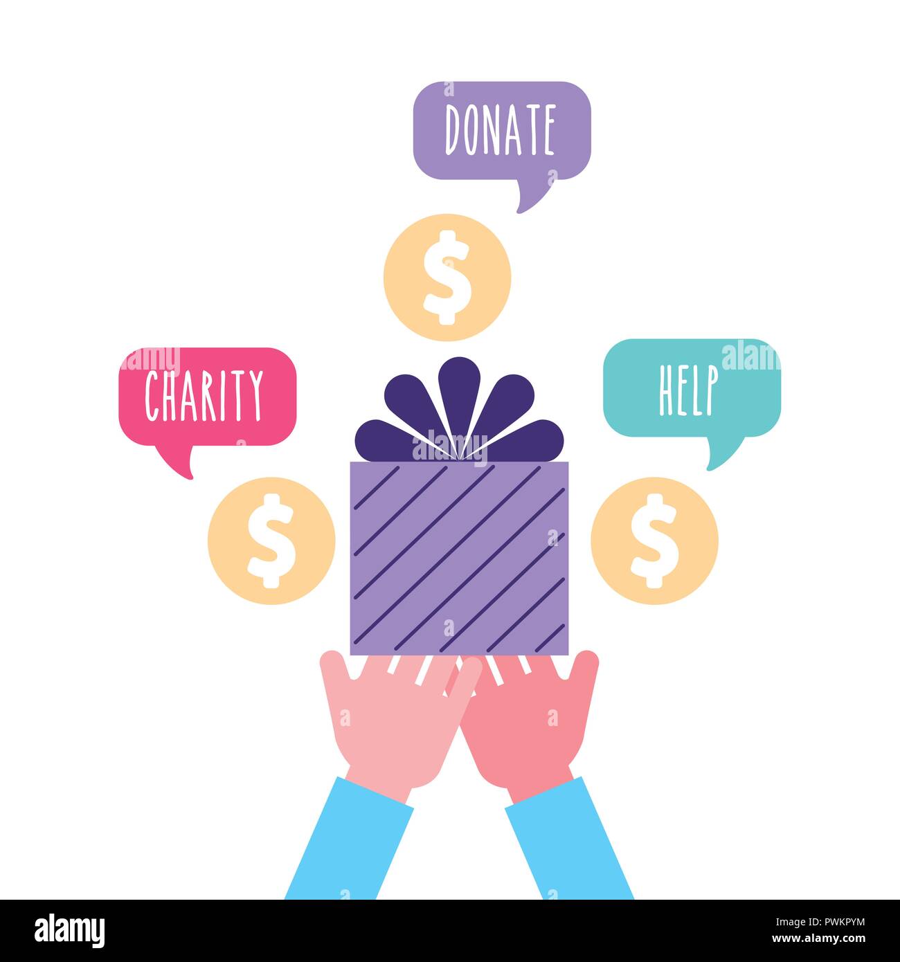 volunteers help hands holding gift box donation charity love vector ...