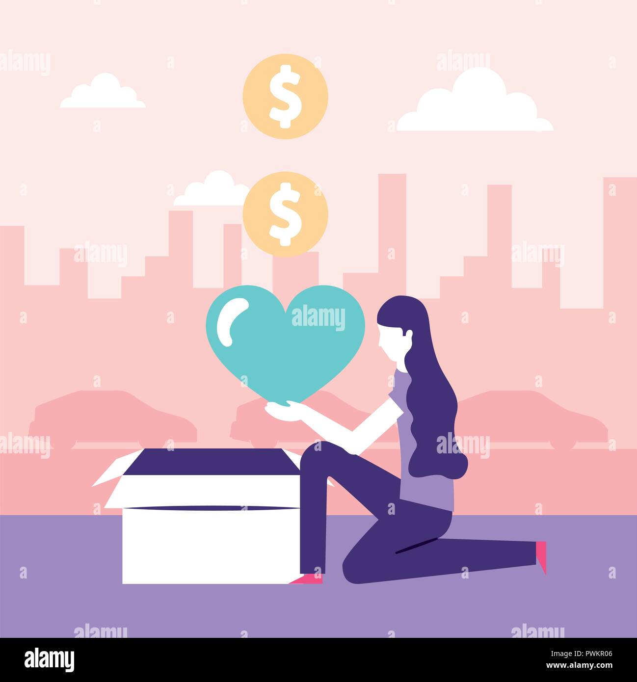 volunteers help woman donation love money vector illustration Stock ...