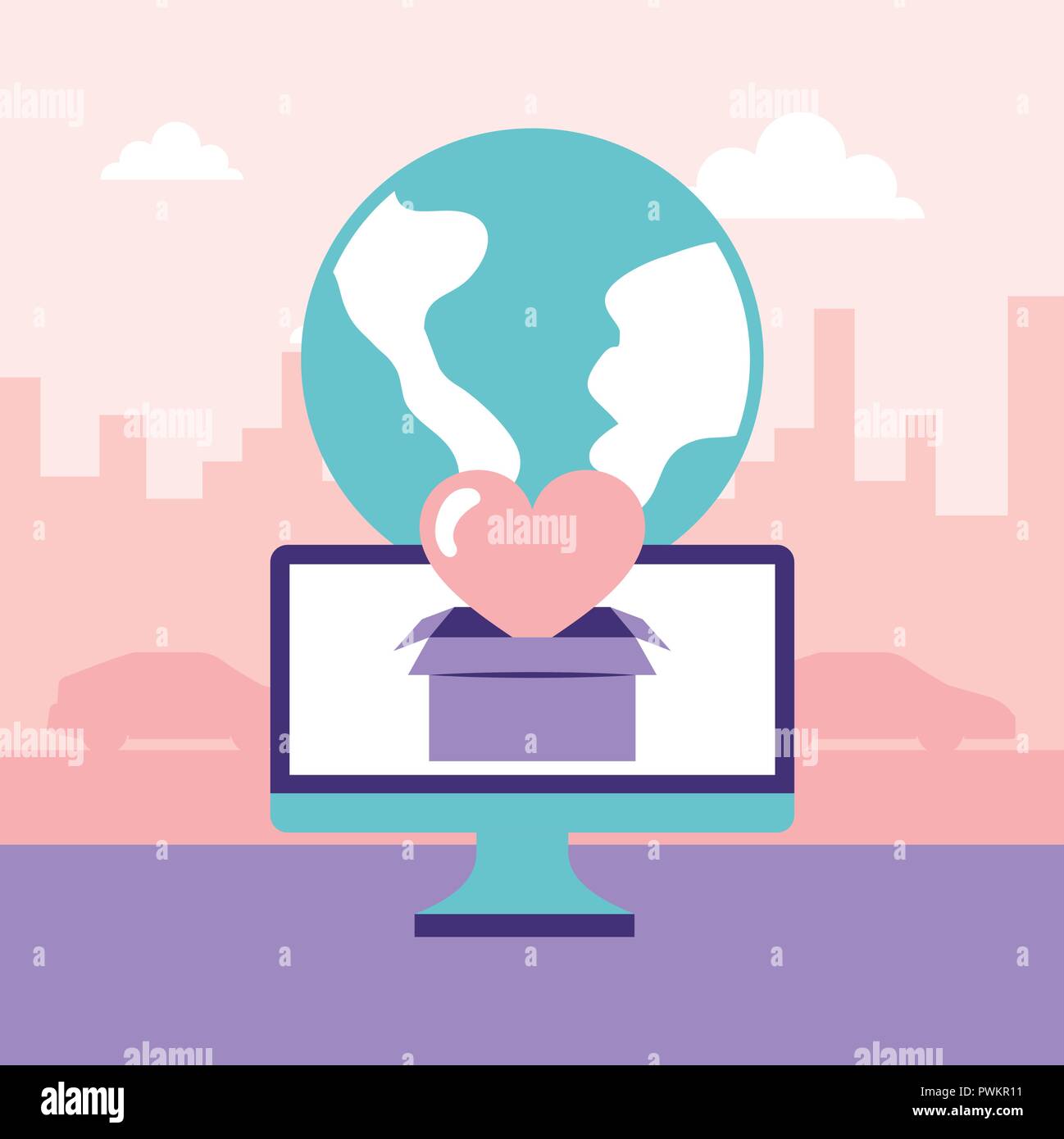 help world computer love box donate vector illustration Stock Vector ...