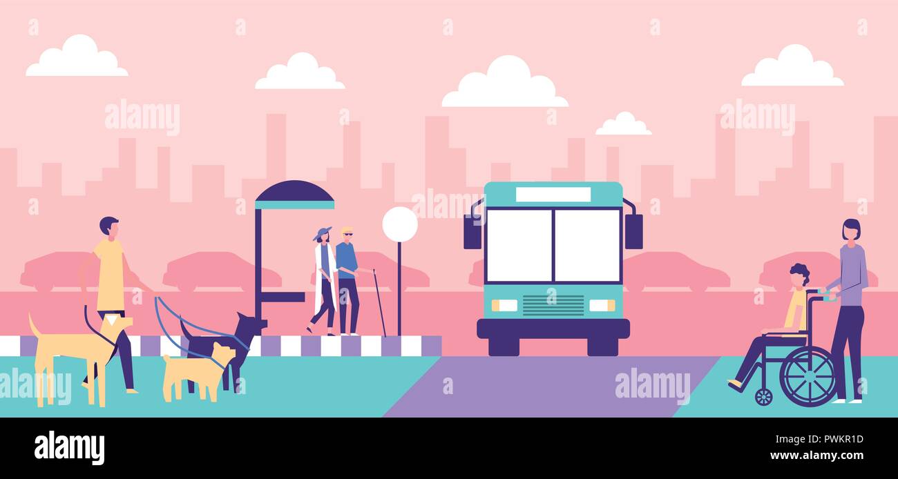 volunteers help autobus stop people vector illustration Stock Vector ...