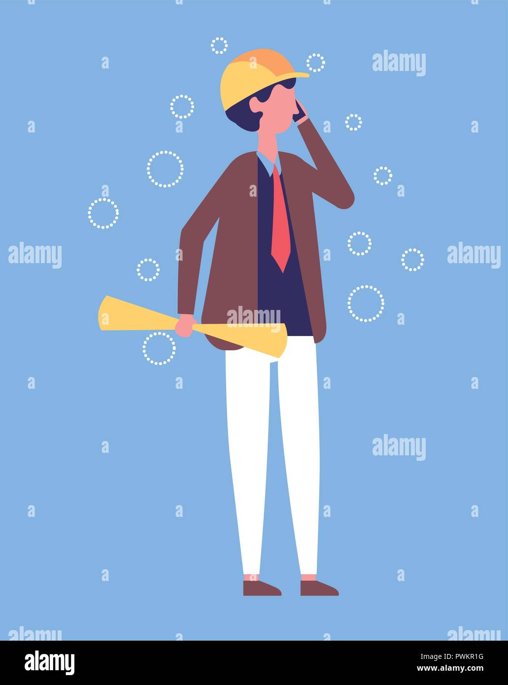 construction work man builder talking for telephone vector illustration ...