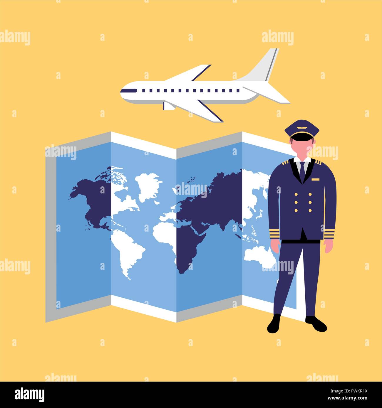captain airplane map occupation professional vector illustration Stock ...