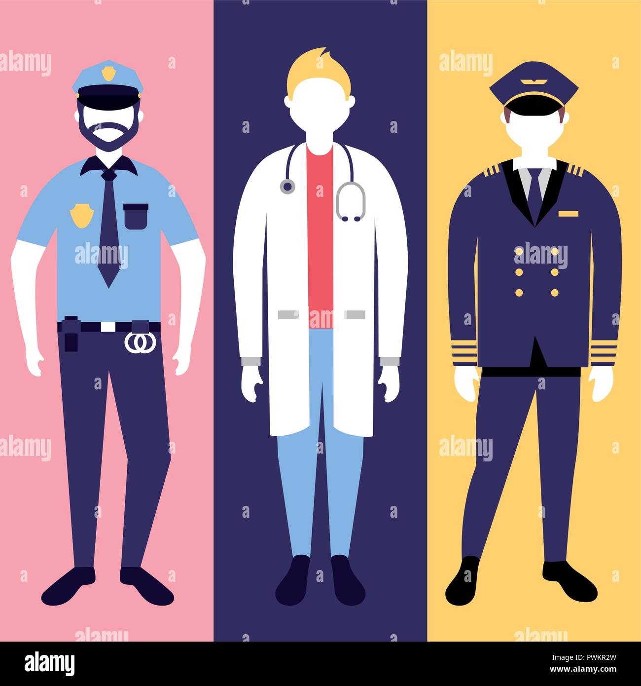 professional mans captain police man doctor vector illustration Stock ...