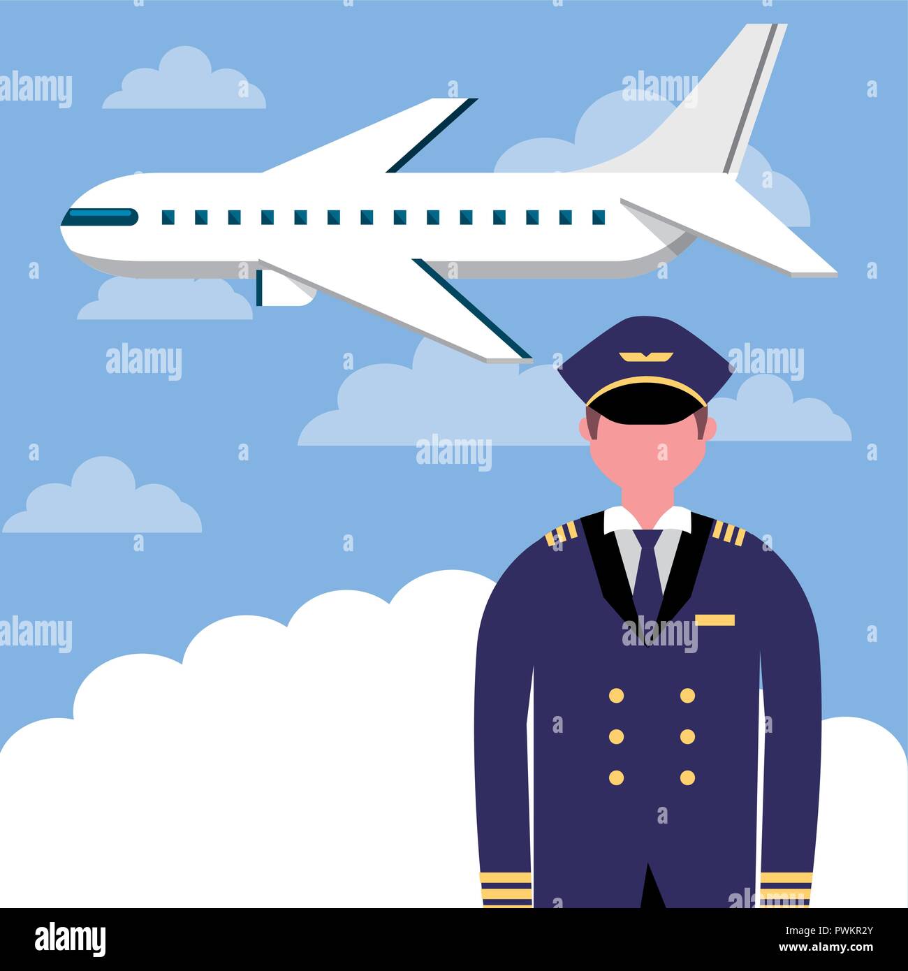 professional work captain airport airplane clouds vector illustration ...