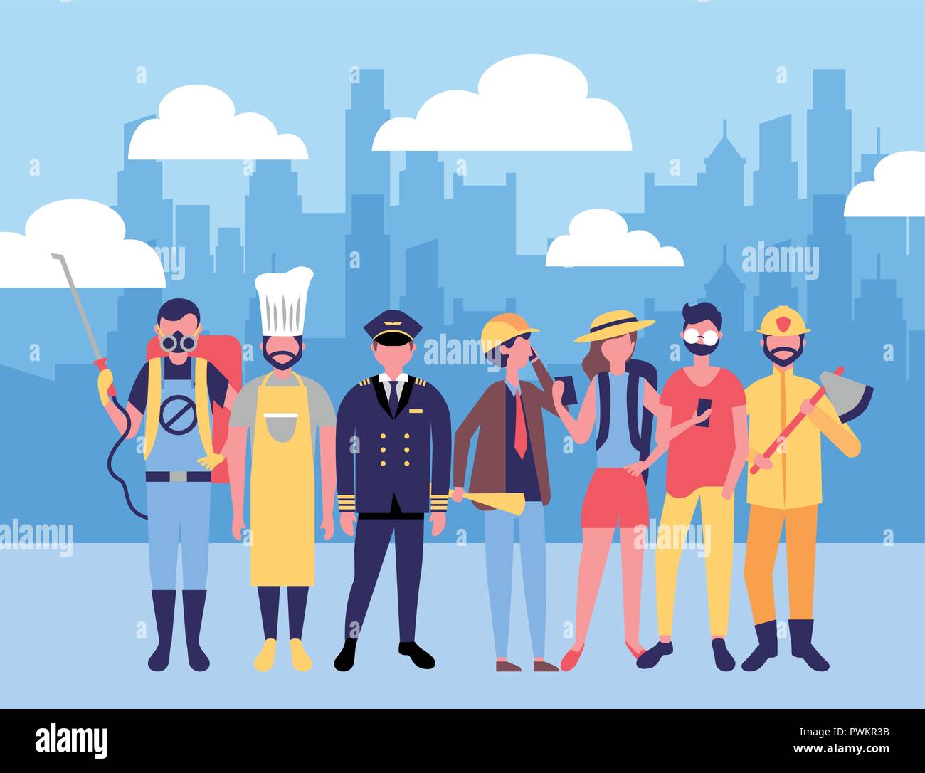 professional people work occupations city buildings vector illustration ...
