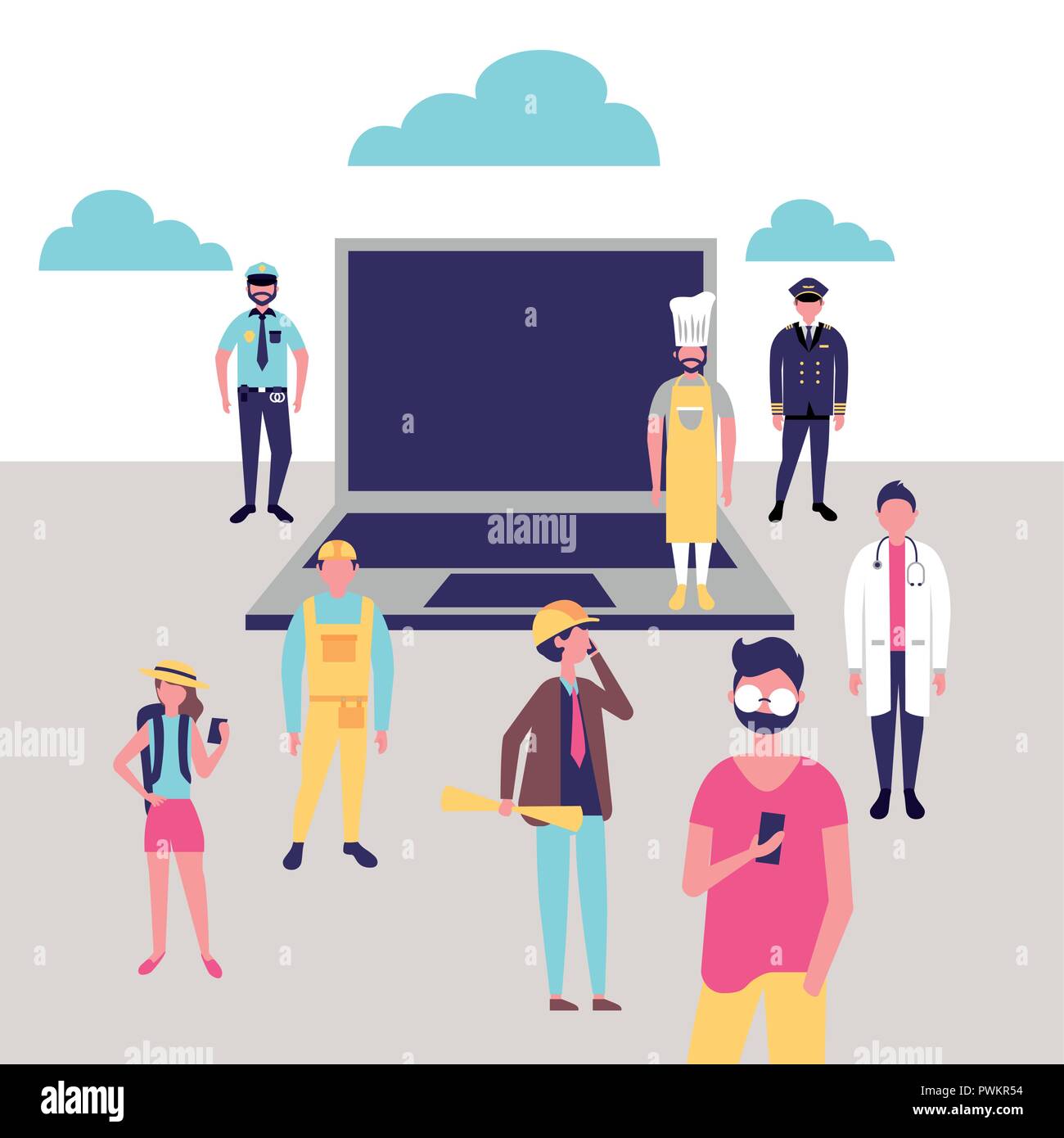 professionals workwear occupations jobs computer technology vector ...