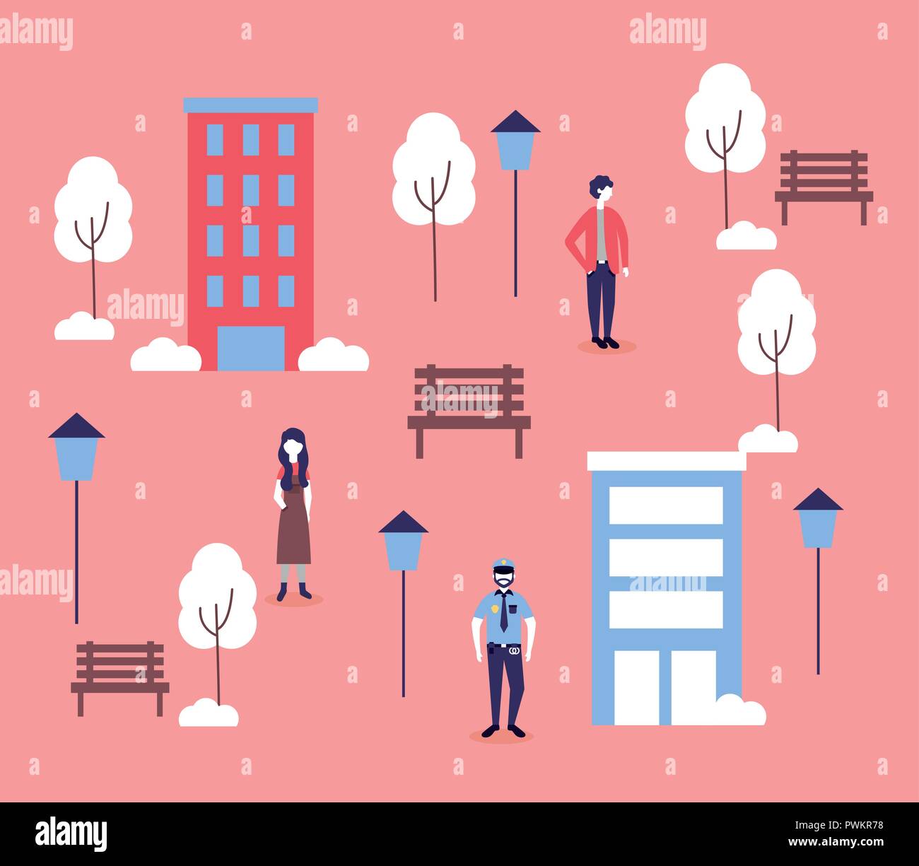 labor day park people profession buildings trees vector illustration ...