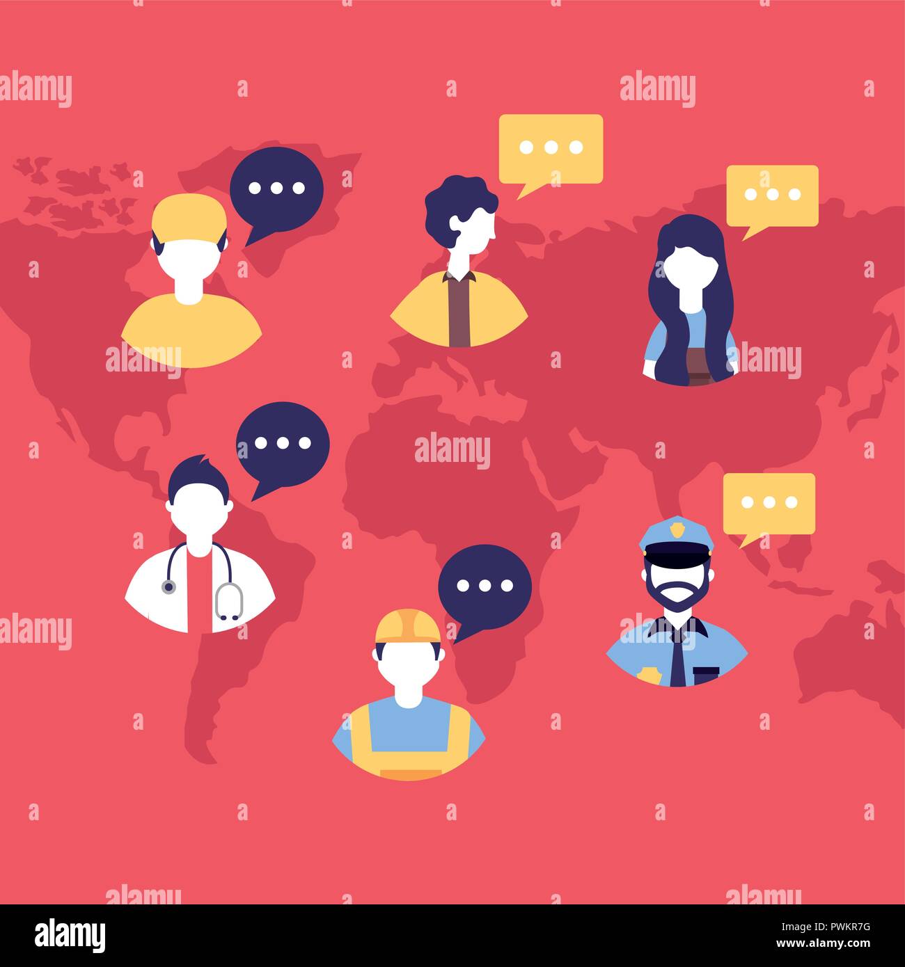 labor day people profession talking map background vector illustration ...
