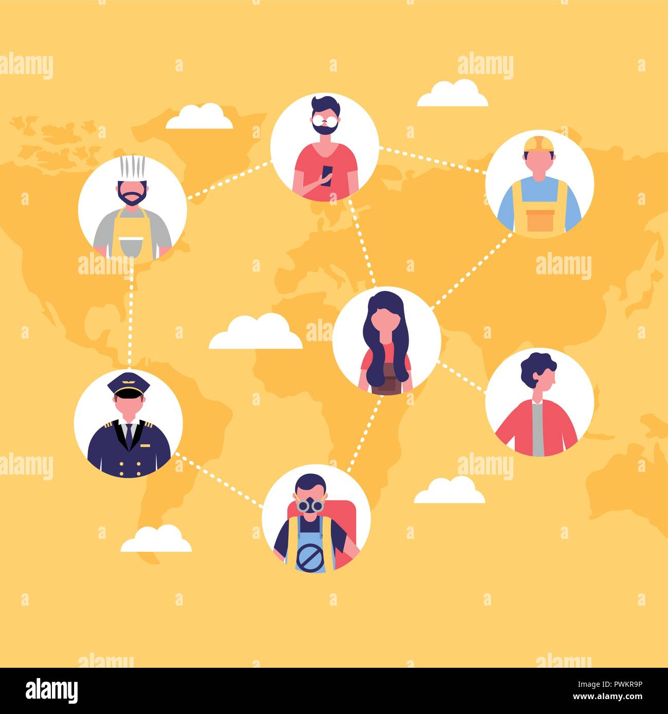 labor day sticker connection people profession vector illustration ...