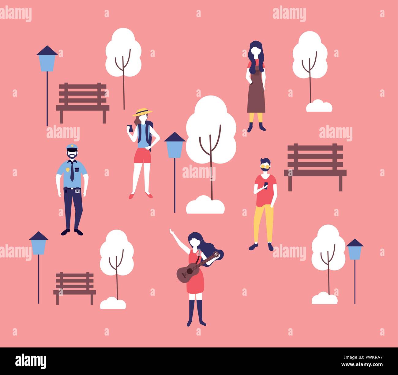 labor day park people occupation trees banks vector illustration Stock ...