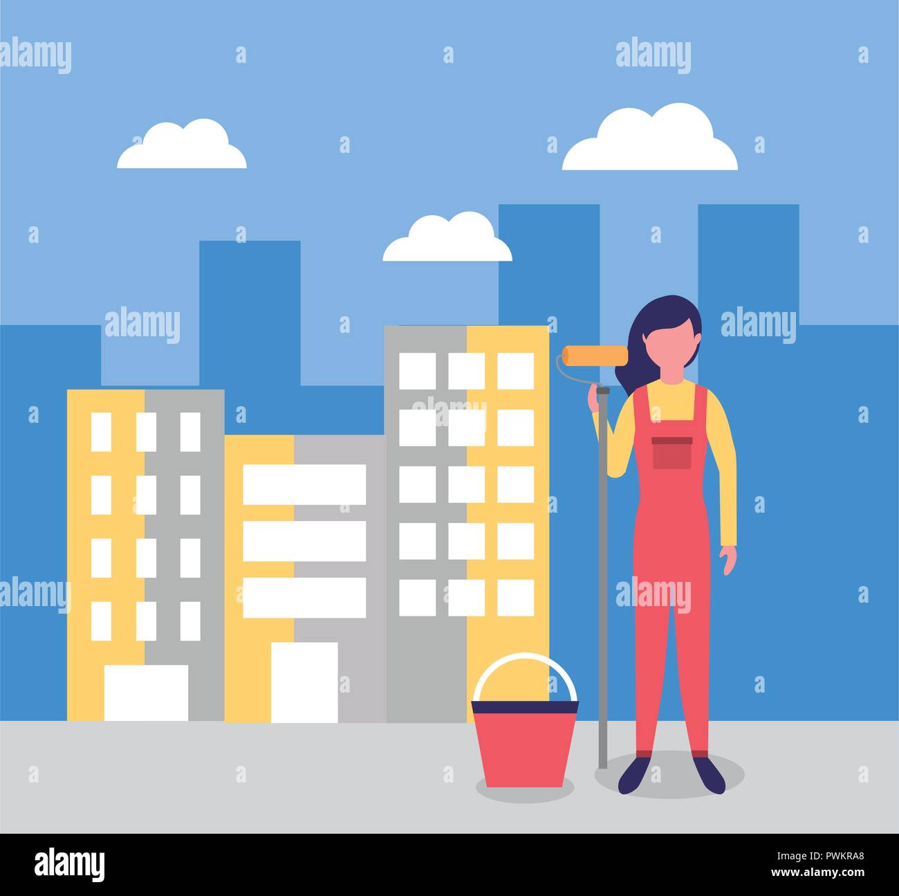 labor day painter woman building city vector illustration Stock Vector ...