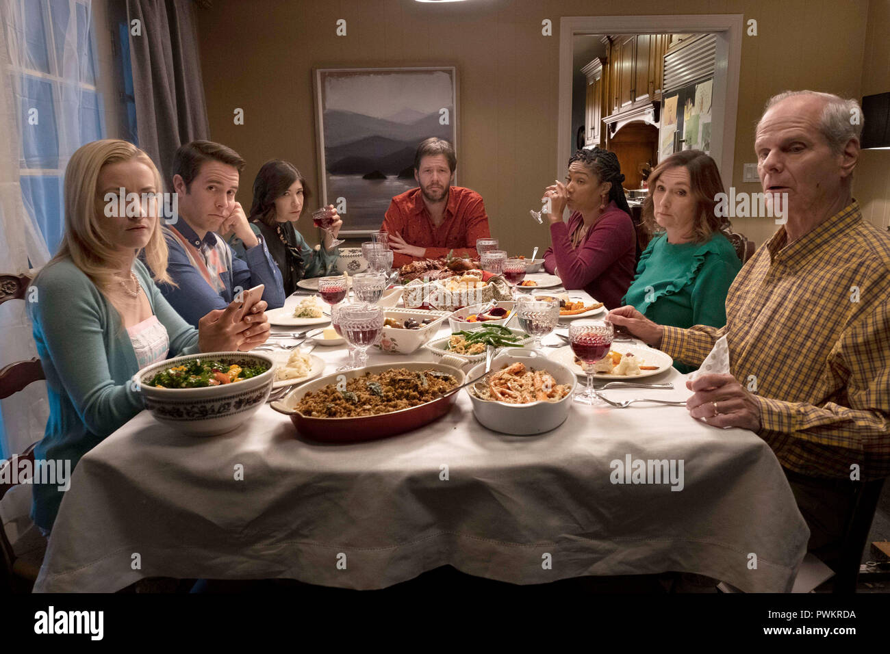 THE OATH, from left: Meredith Hagner, Jon Barinholtz, Carrie Brownstein ...