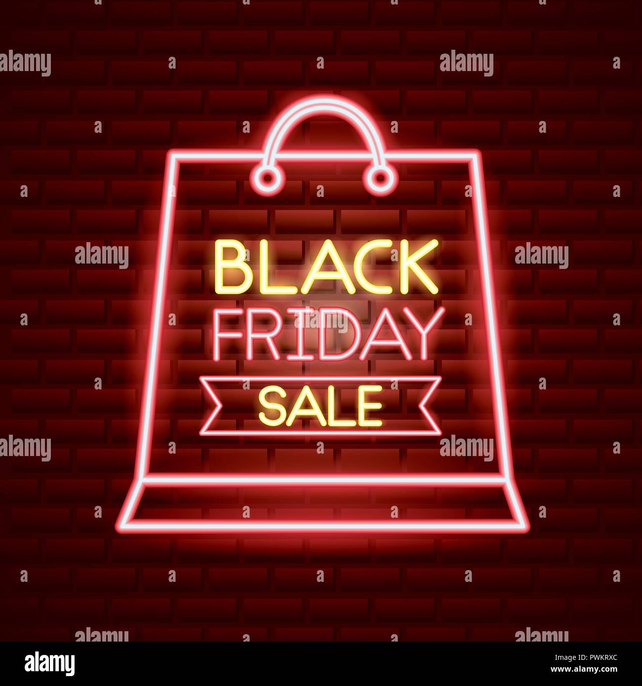 black friday red neon shopping bag ribbon sign sale vector illustration ...