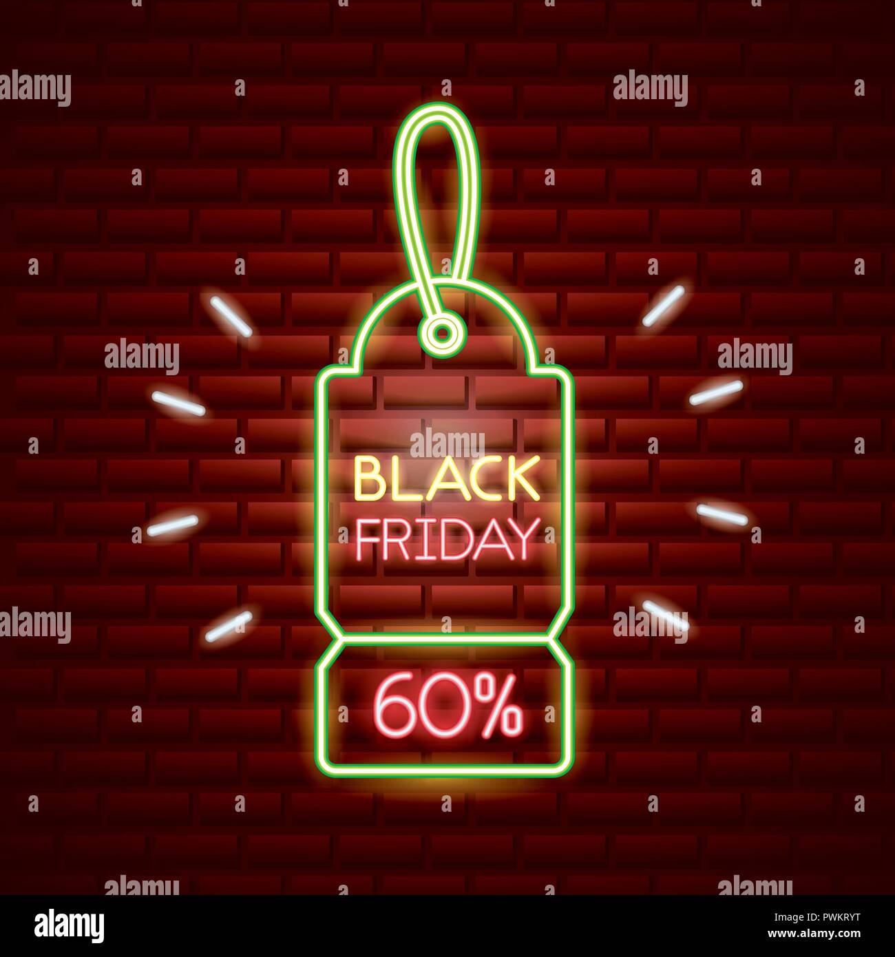 black friday shopping ticket offer sign neon style vector illustration ...