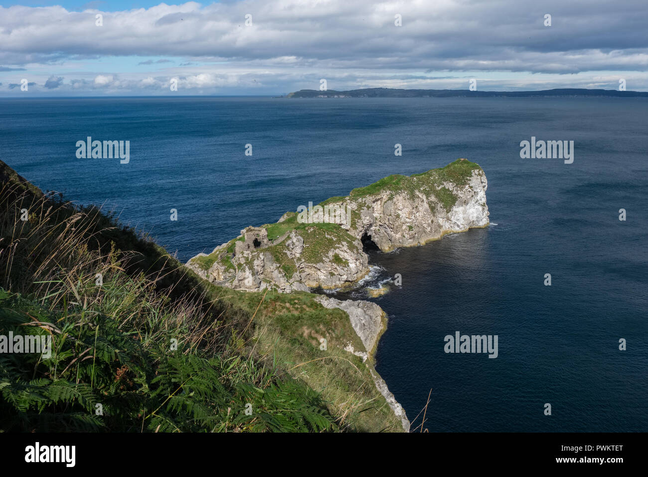 Landscape of Kinbane Castle from distance, Northern Ireland, United ...
