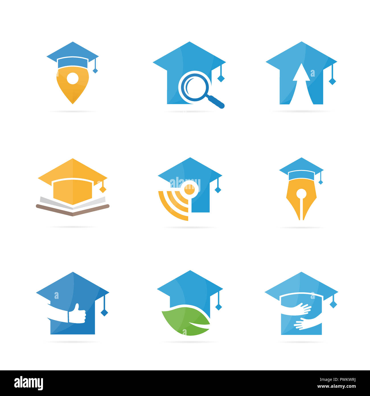 Set of graduate hat logo combination. School and college symbol or icon ...