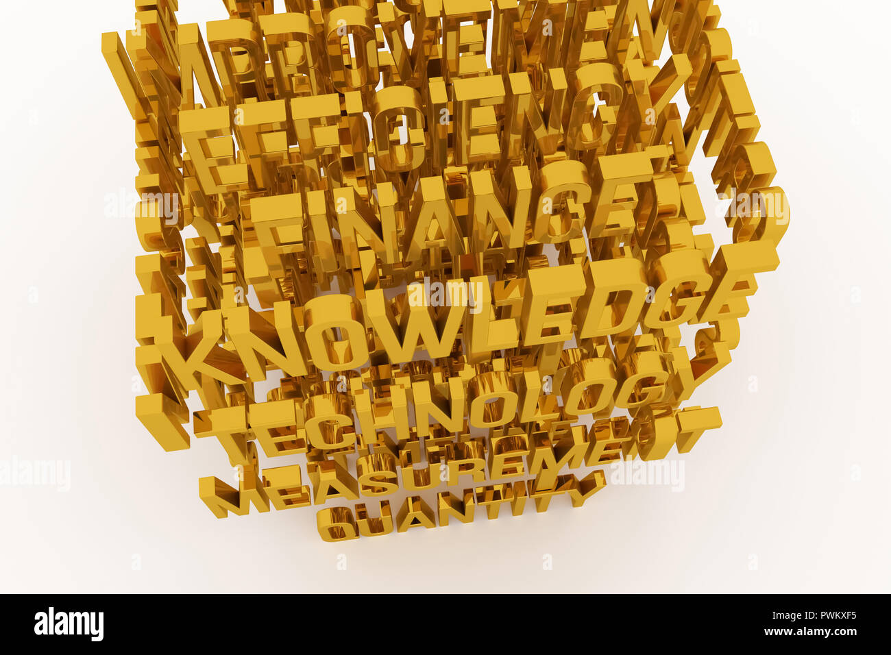 Technology, Knowledge, business conceptual golden 3D rendered words ...