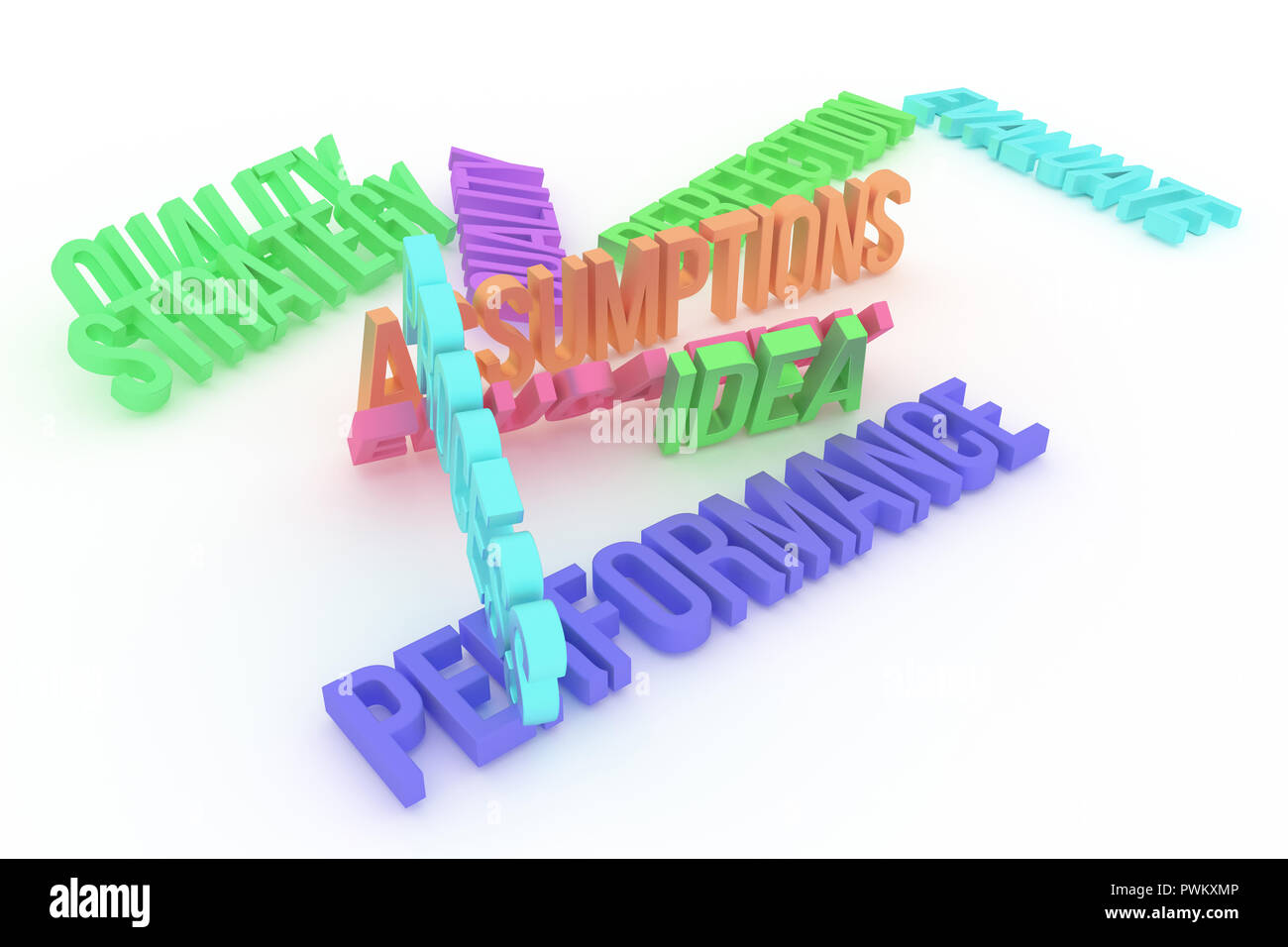 Performance, Idea, business conceptual colorful 3D rendered words ...