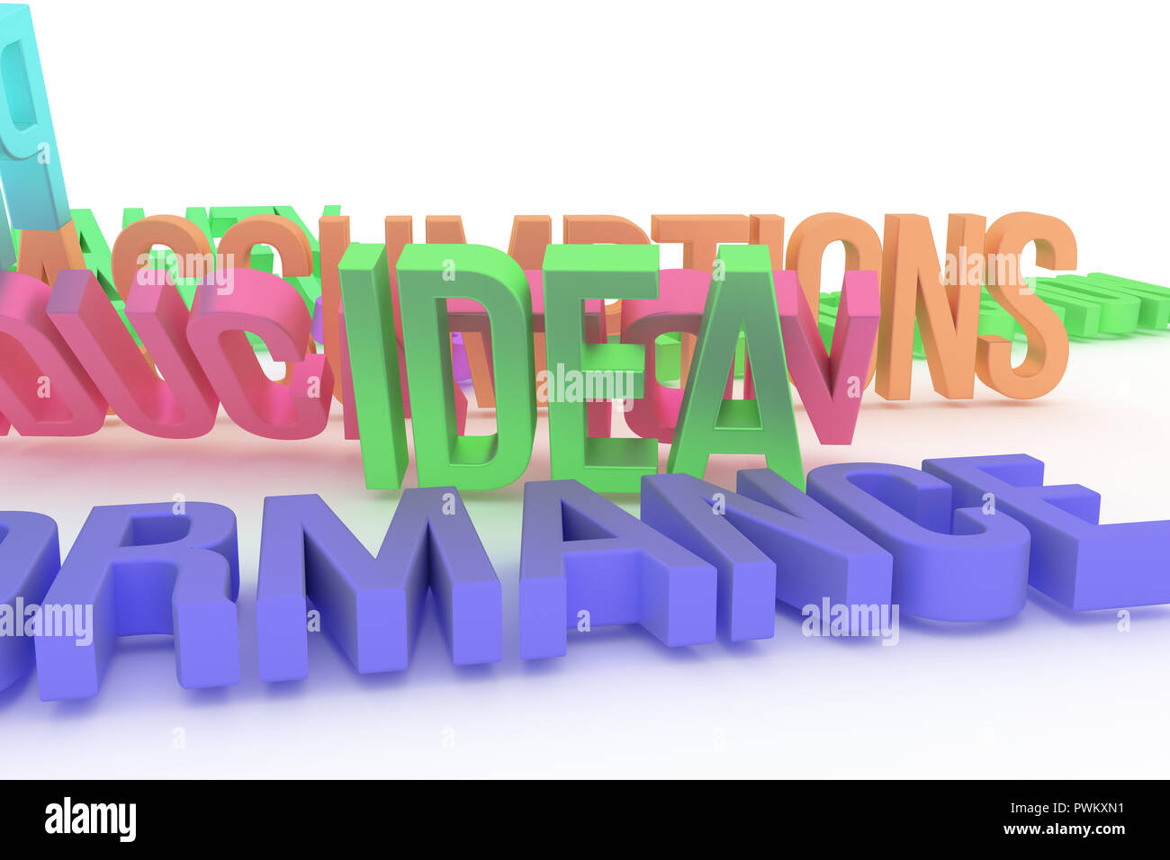 Idea, business conceptual colorful 3D rendered words. CGI typography ...