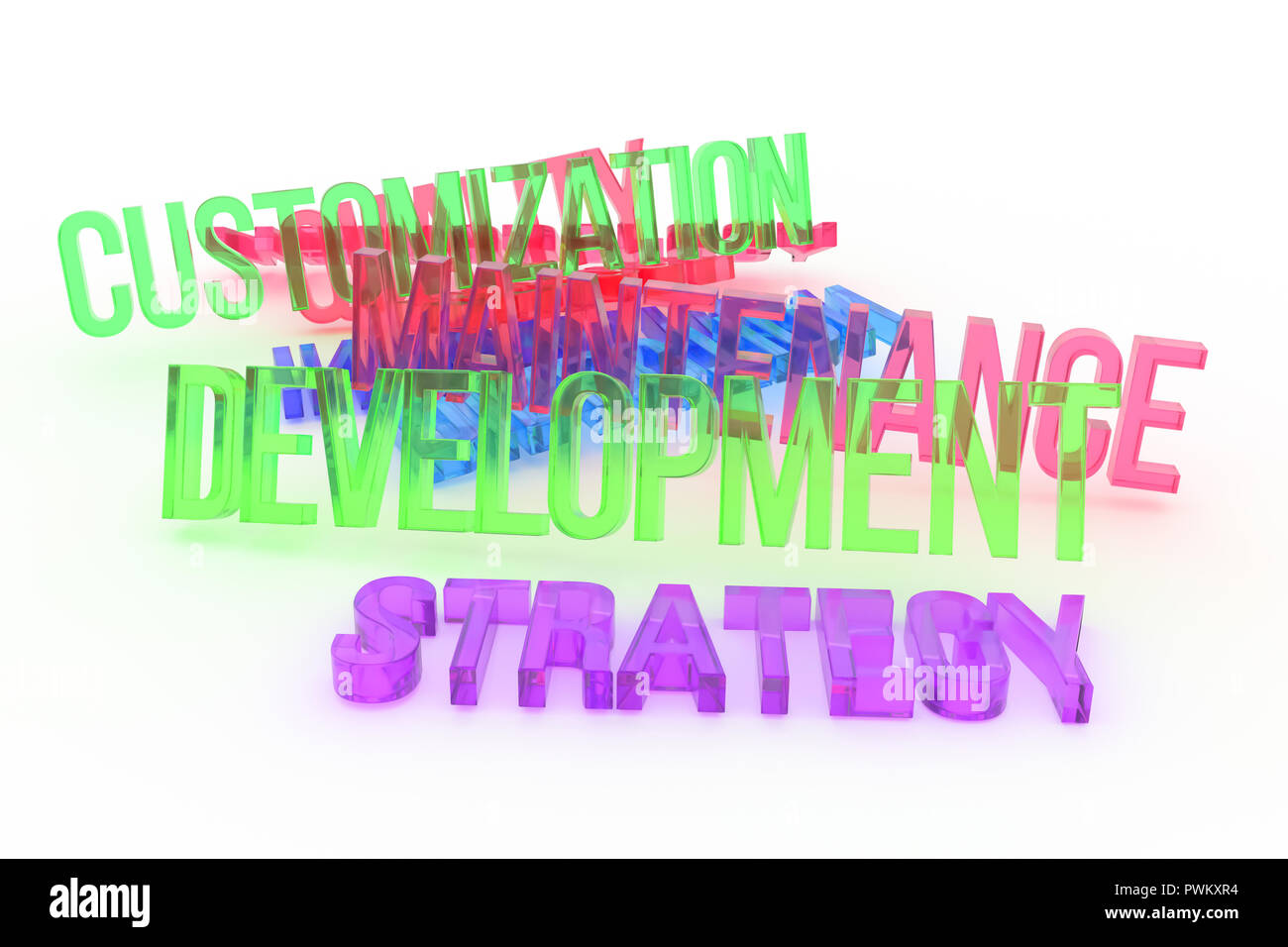 Strategy, Development, business conceptual colorful 3D rendered words ...