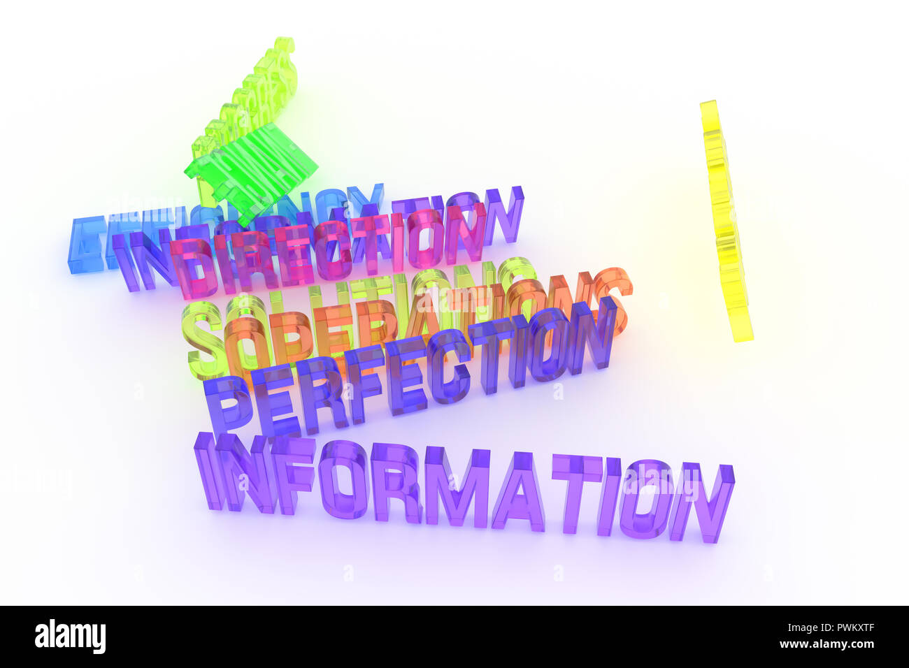Perfection, Information, business conceptual colorful 3D rendered words ...