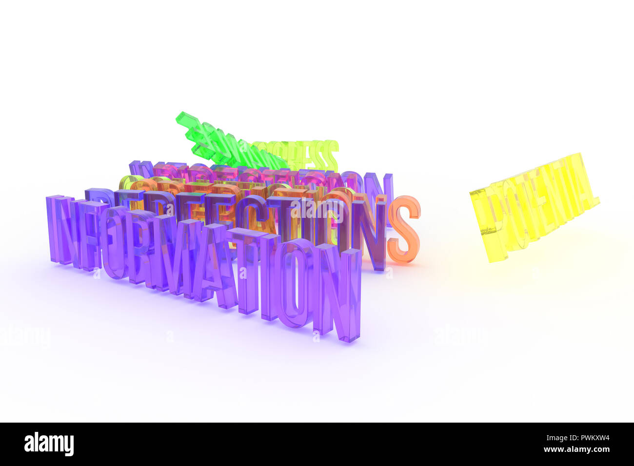 Perfection, Information, business conceptual colorful 3D rendered words ...