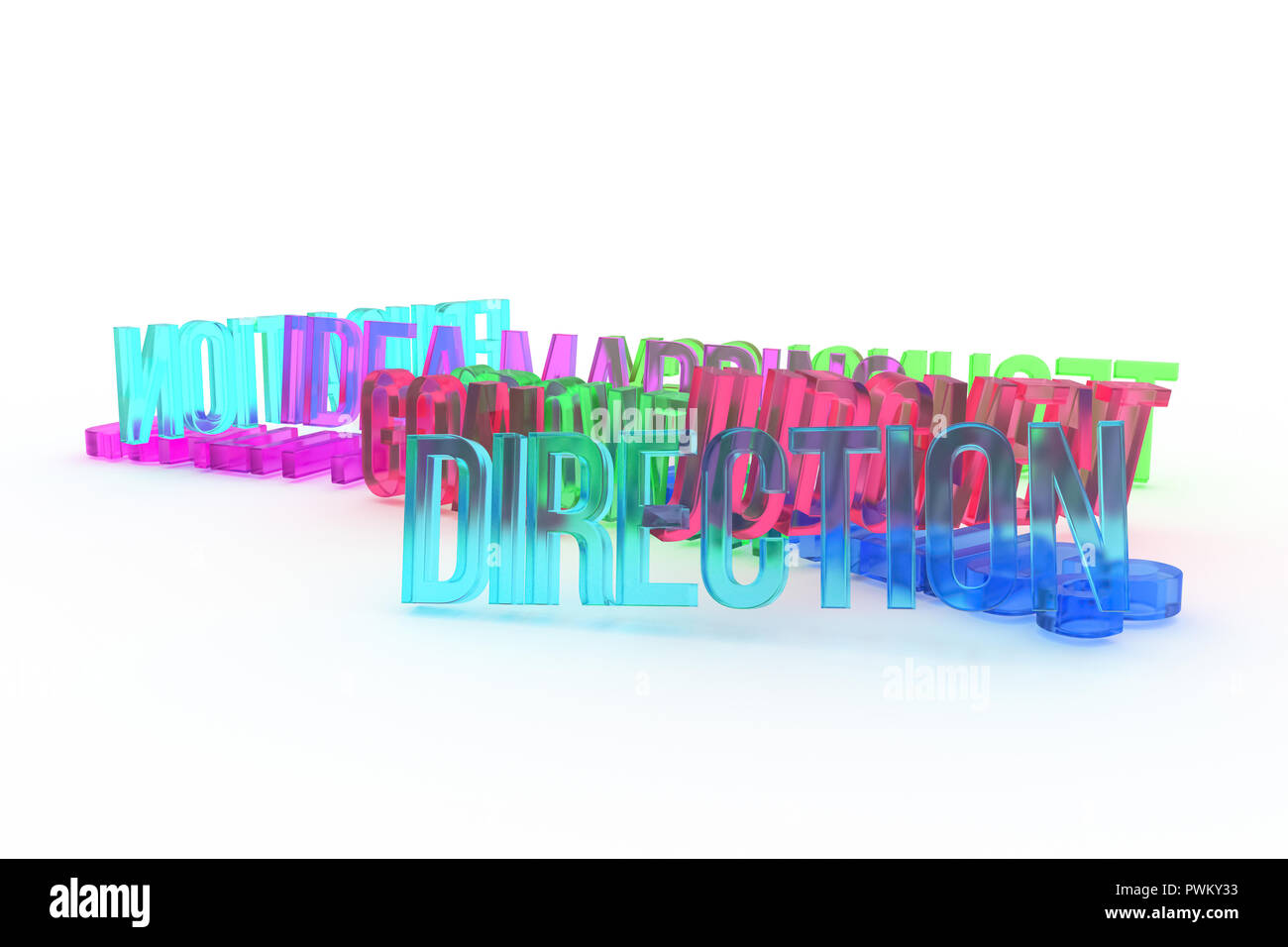 Direction, business conceptual colorful 3D rendered words. Decorative ...