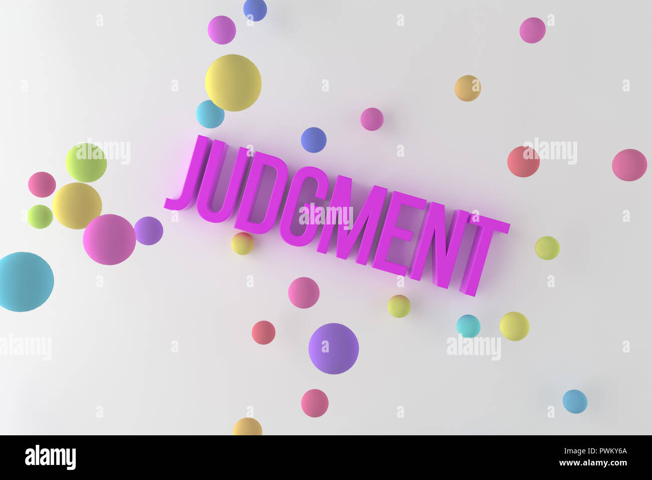 Judgment, business conceptual colorful 3D rendered words. Abstract CGI ...