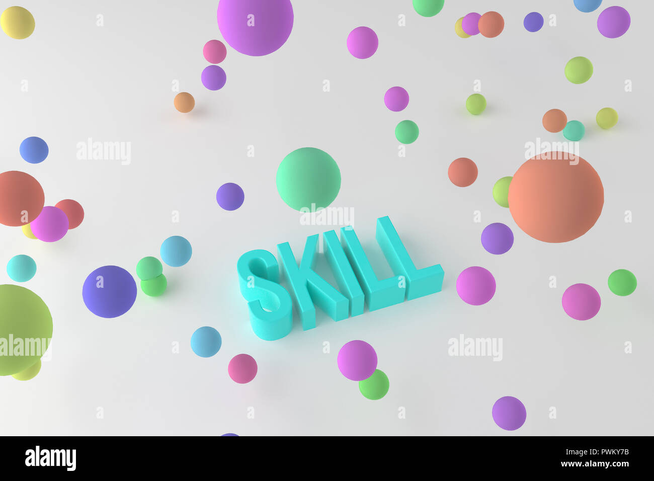 Skill, business conceptual colorful 3D rendered words. Abstract CGI ...