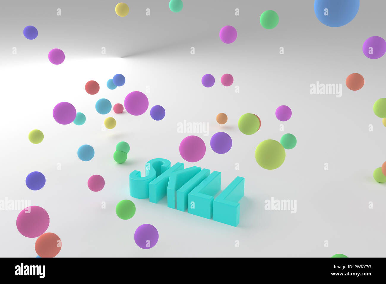 Skill, business conceptual colorful 3D rendered words. CGI typography ...