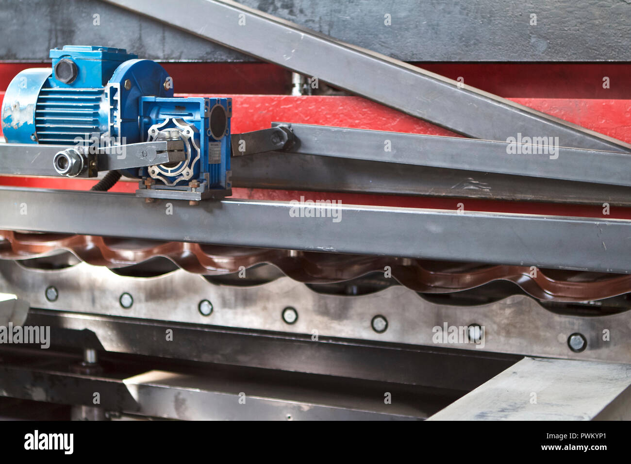 Elements of various sections of the galvanized steel processing line in ...
