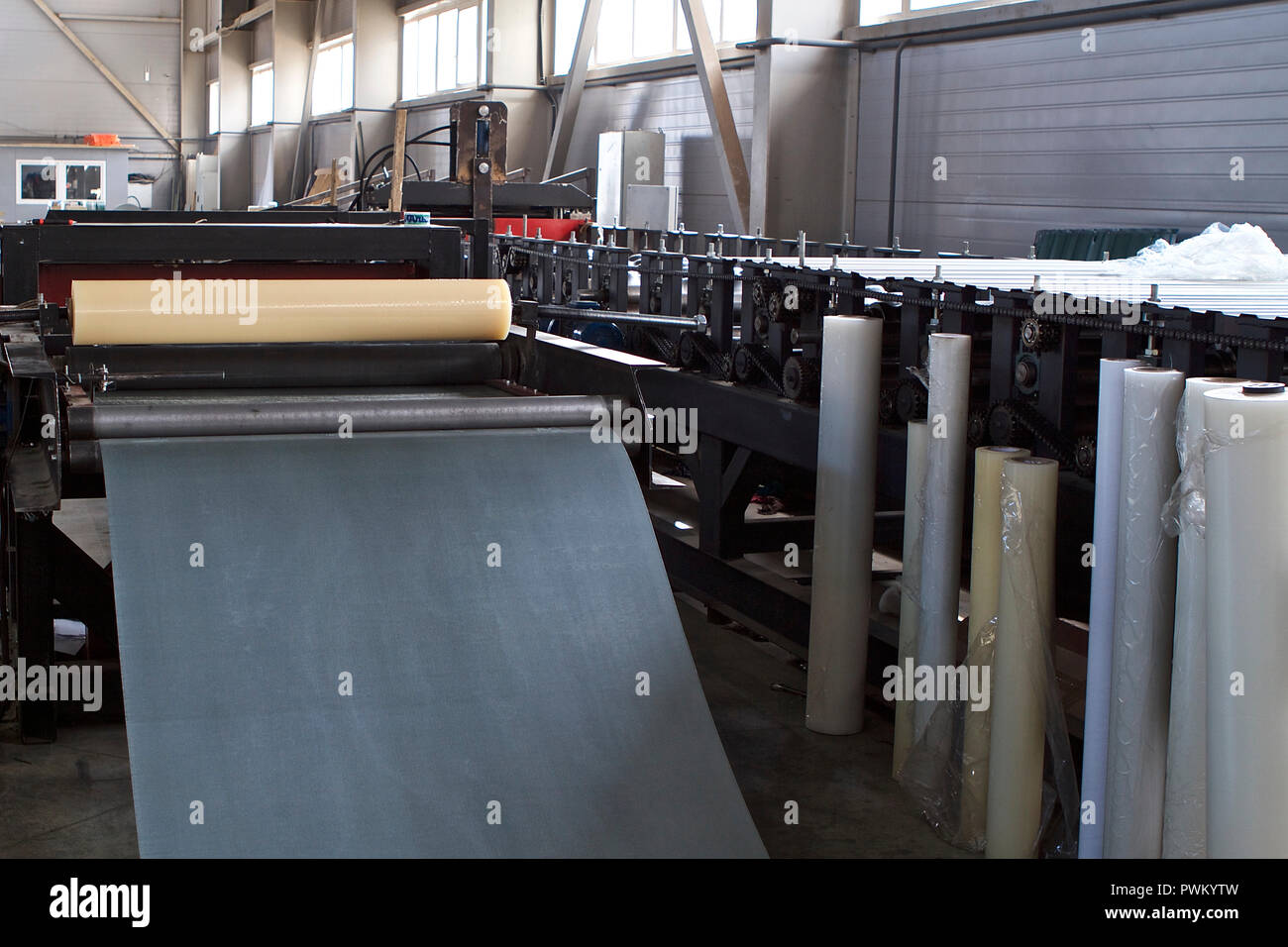 Elements of various sections of the galvanized steel processing line in ...