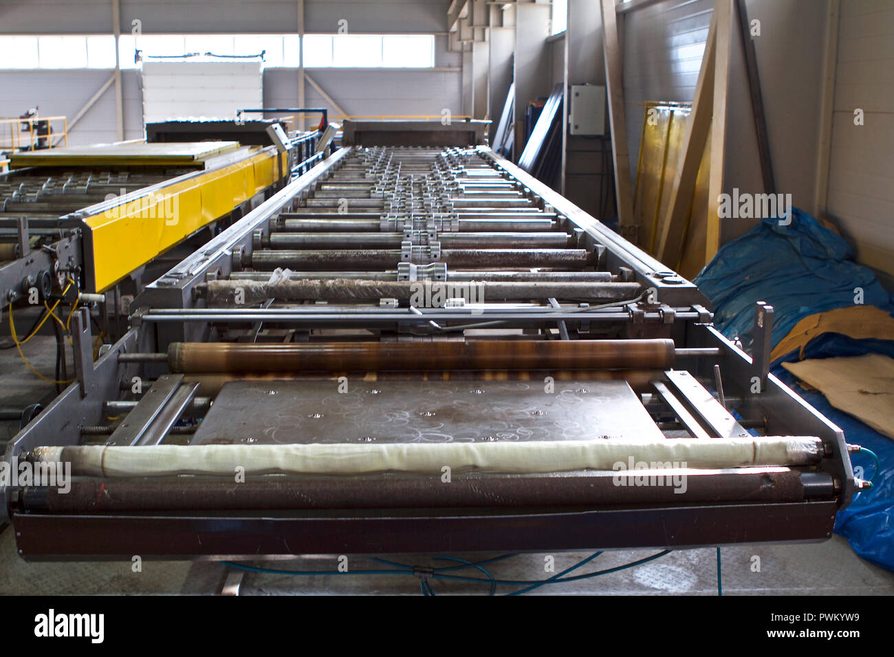Elements of various sections of the galvanized steel processing line in ...