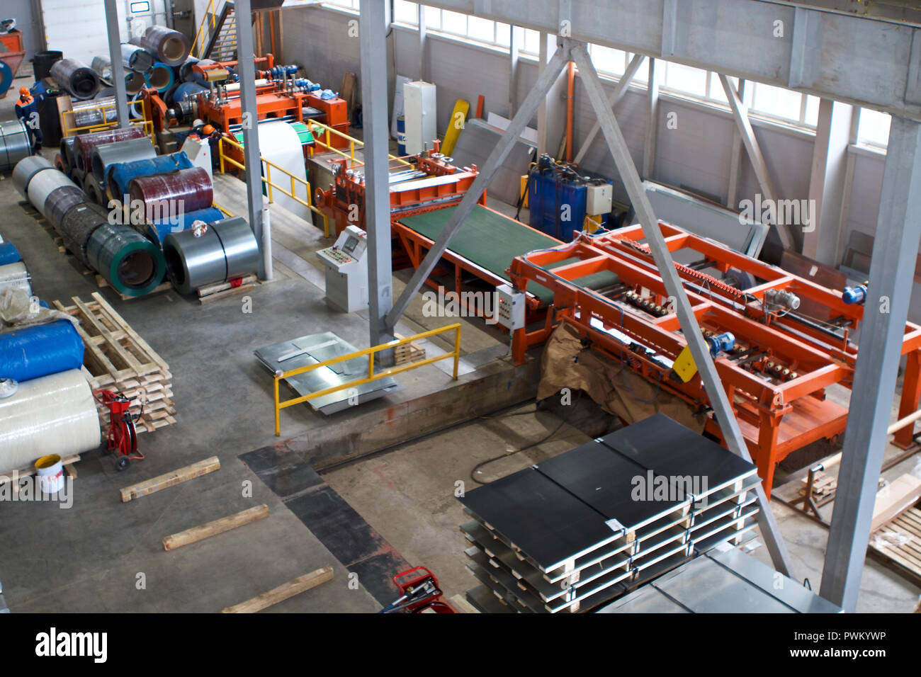 Elements of various sections of the galvanized steel processing line in ...