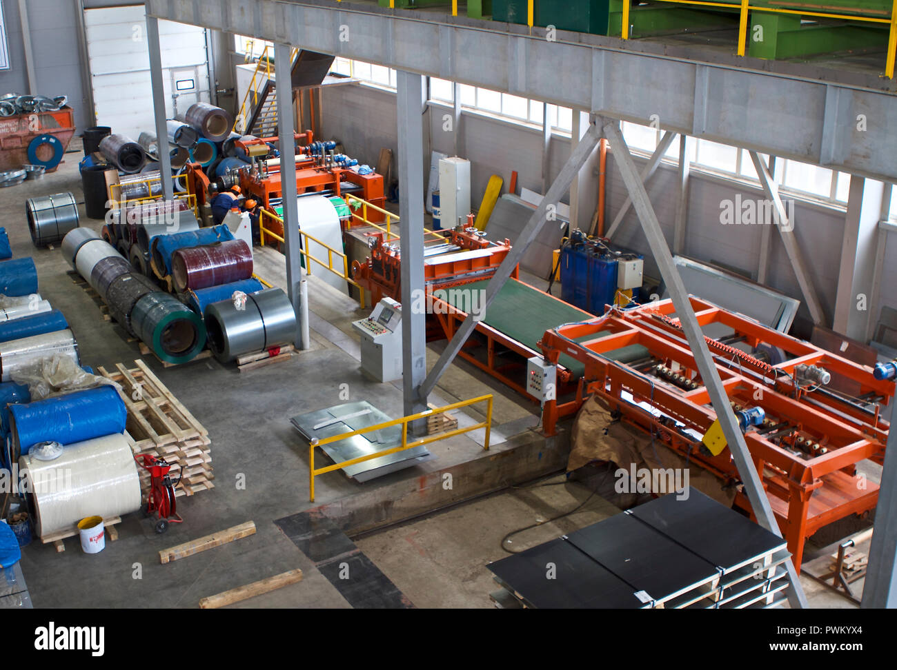 Elements of various sections of the galvanized steel processing line in ...