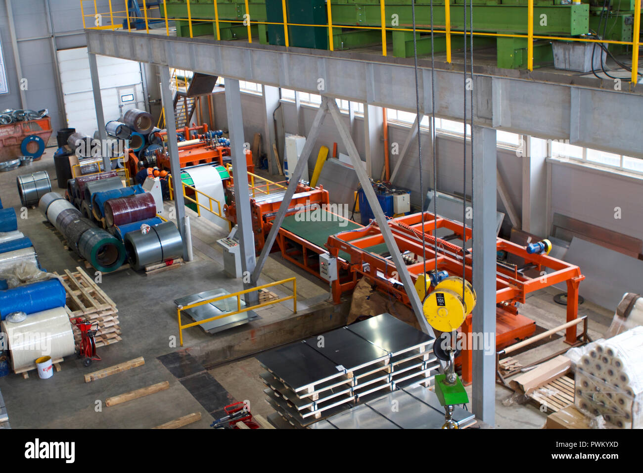 Elements of various sections of the galvanized steel processing line in ...