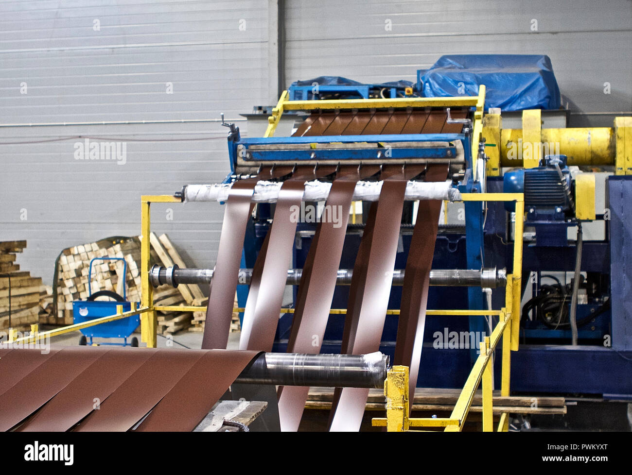 Elements of various sections of the galvanized steel processing line in ...
