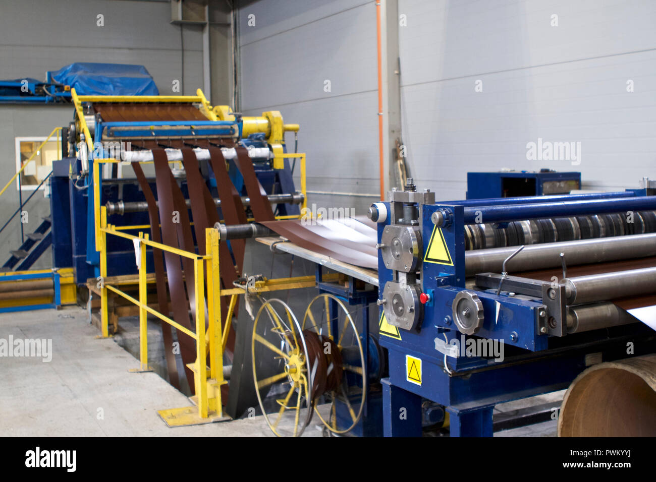 Elements of various sections of the galvanized steel processing line in ...