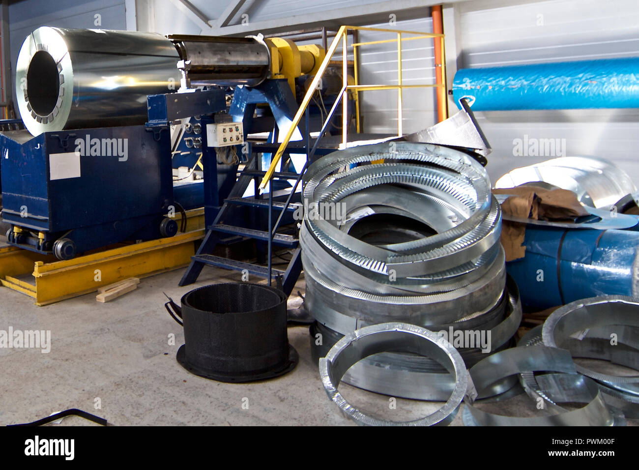 Elements of various sections of the galvanized steel processing line in ...