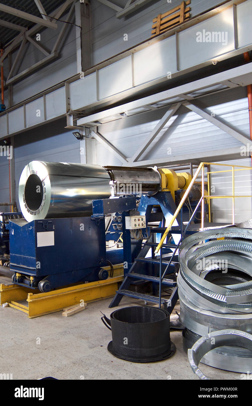 Elements of various sections of the galvanized steel processing line in ...