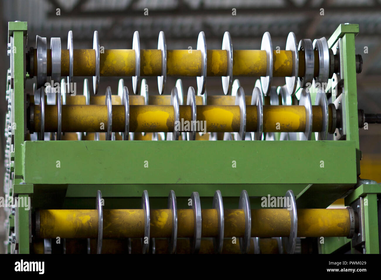 Elements of various sections of the galvanized steel processing line in ...