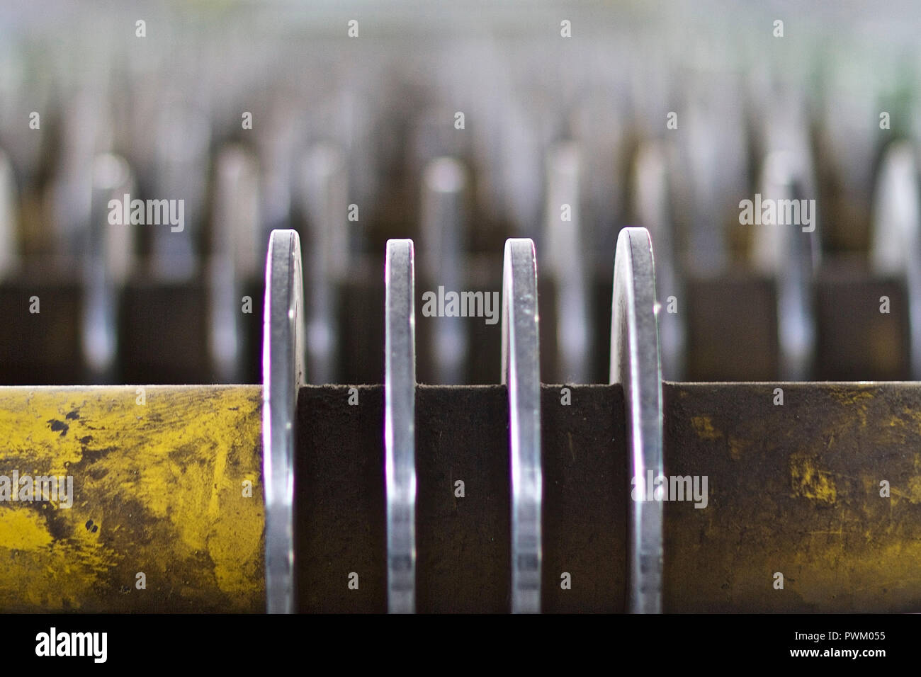 Elements of various sections of the galvanized steel processing line in ...