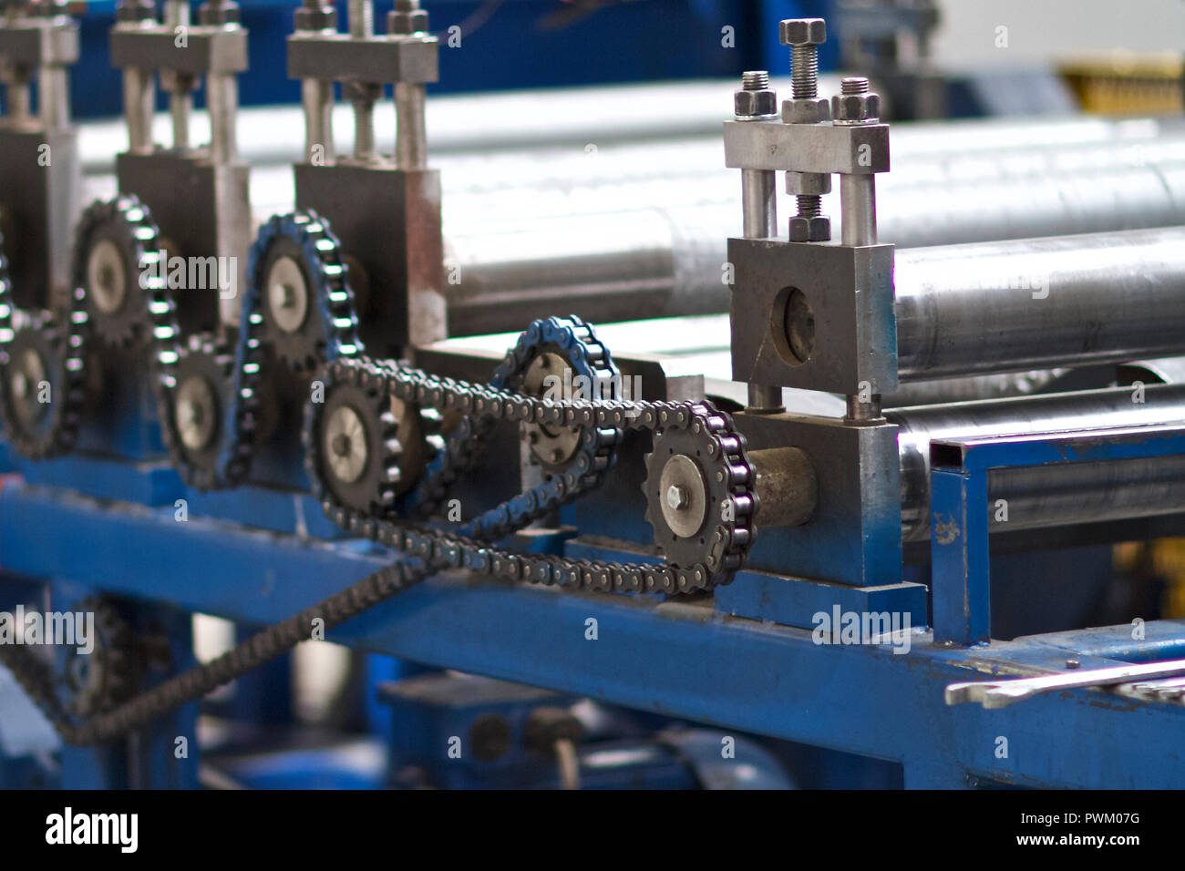 Elements of various sections of the galvanized steel processing line in ...