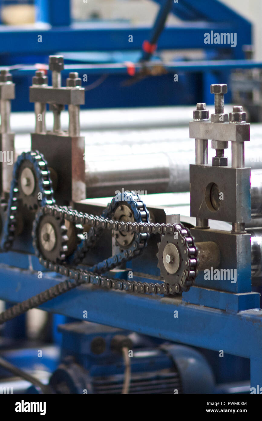 Elements of various sections of the galvanized steel processing line in ...
